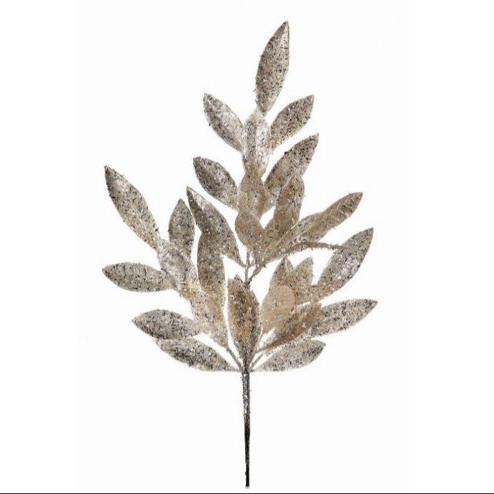 21" Glitter Bay Leaf Spray Set Of 12