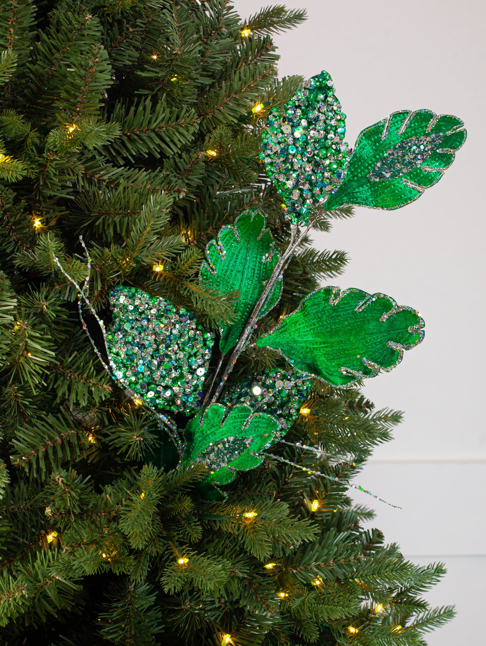 25" Sequin Leaf Branch Set Of 6 – The Christmas Palace
