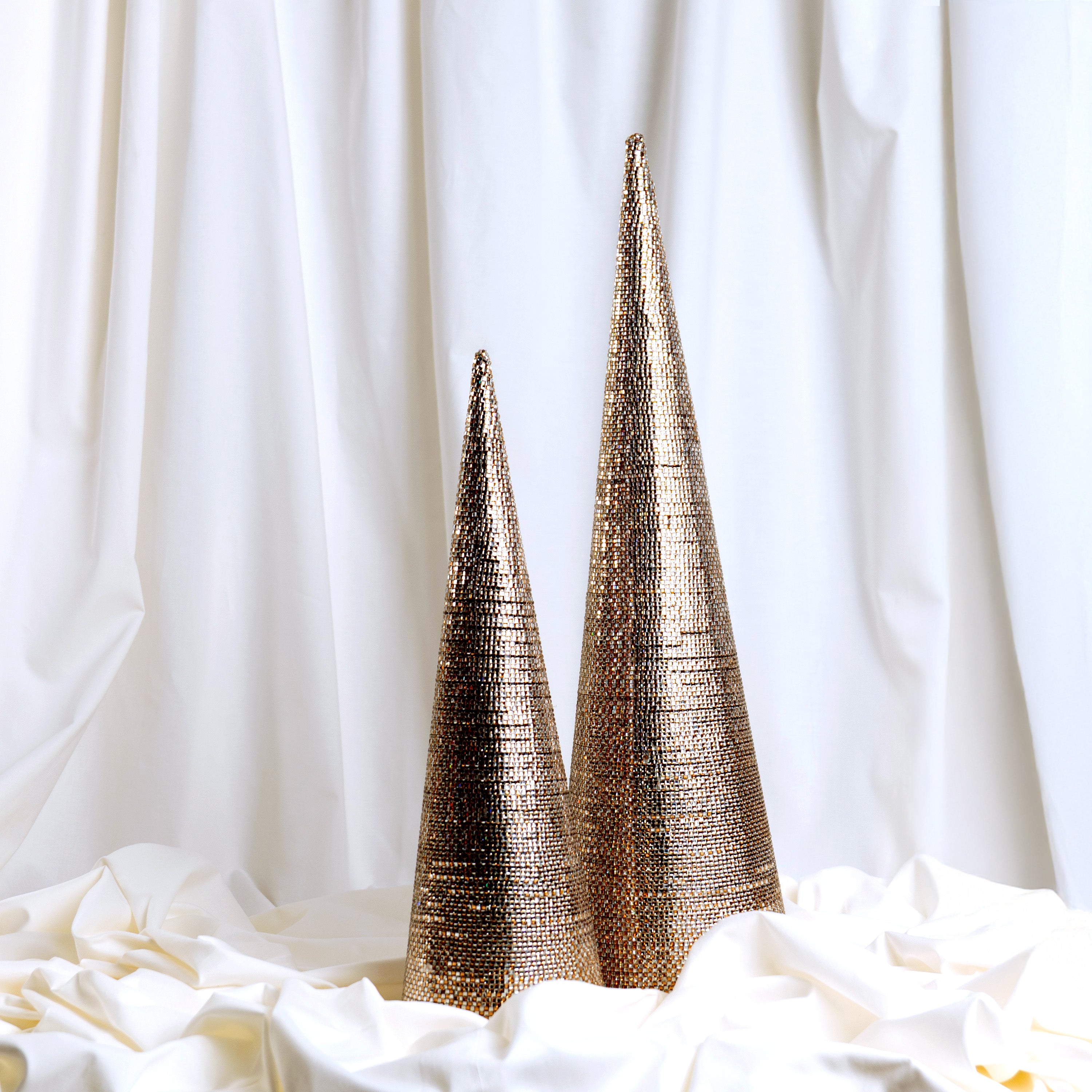 18" & 24" Gold & Silver Jeweled Cone Tree Set Of 2