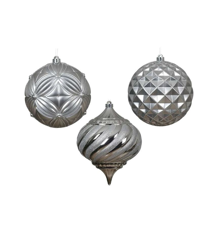 8" Silver Glitter Ball Assorted Set Of 6