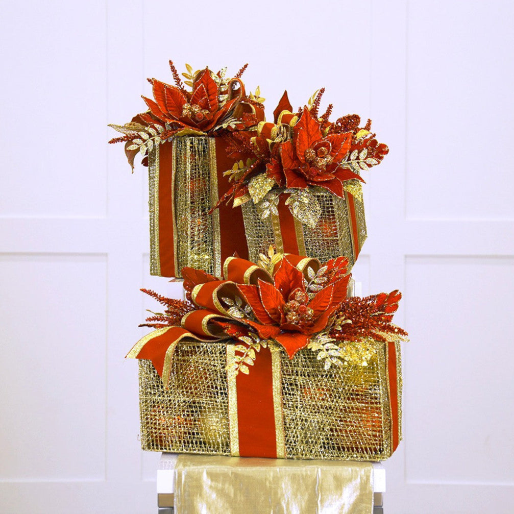 Gold & Red Gift Box Decor Bundle – The Christmas Palace