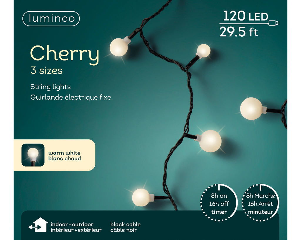 30 FT 120 LED Warm White Cherry Lights With Black Wire