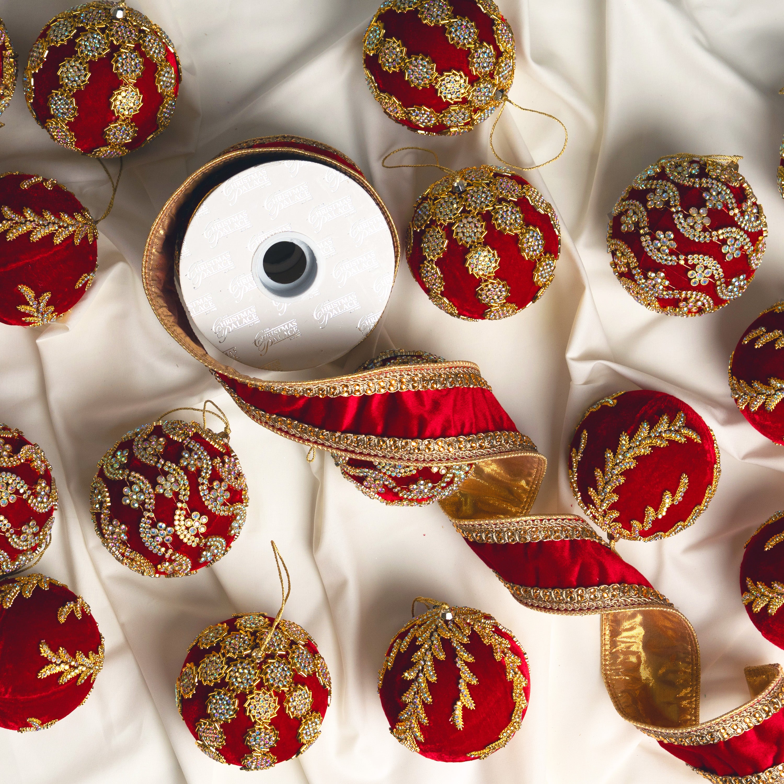 Red & Gold Opulence Ornament & Ribbon Bundle